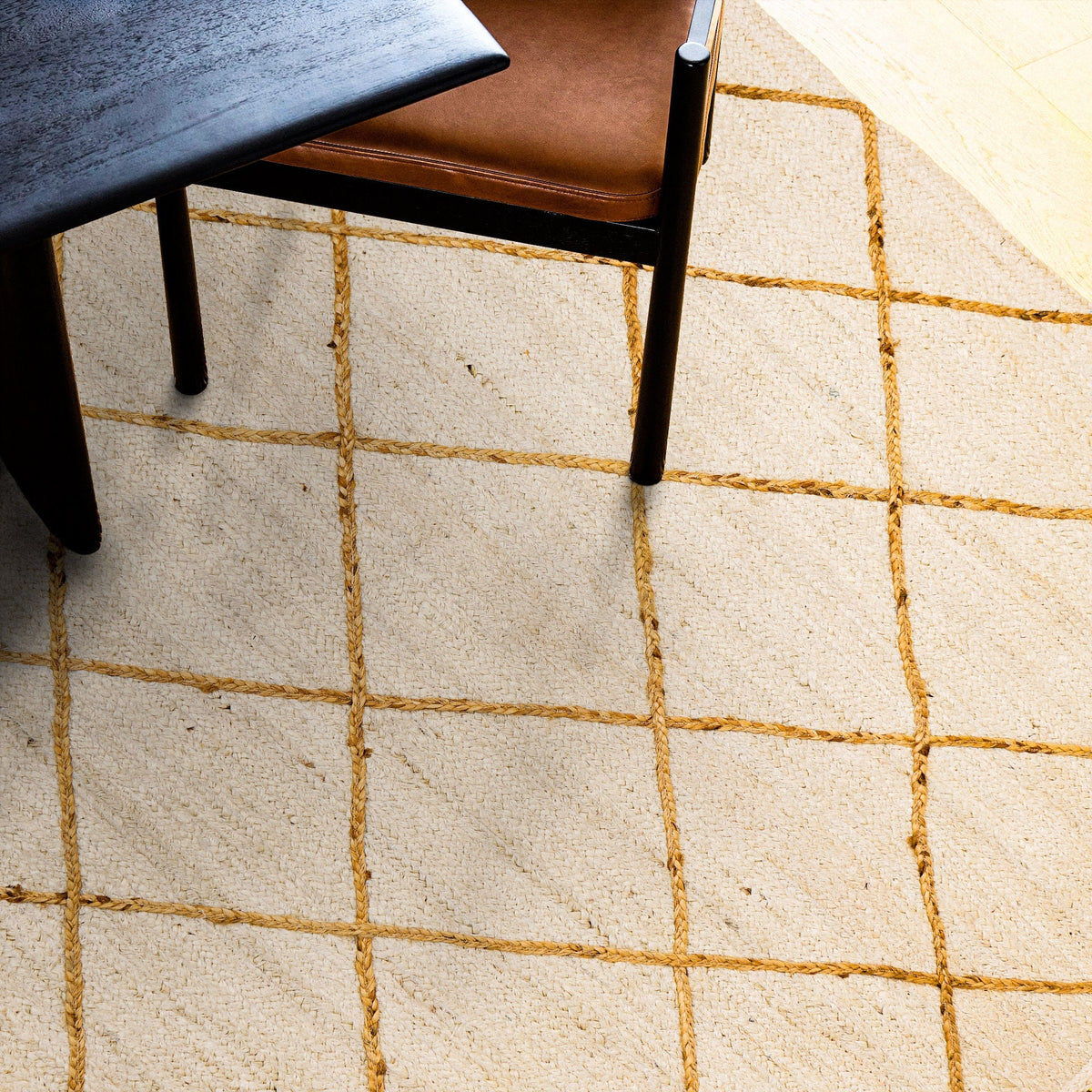 White Jute Rug with Natural Jute Braided Rope | Abstract design | Sust ...